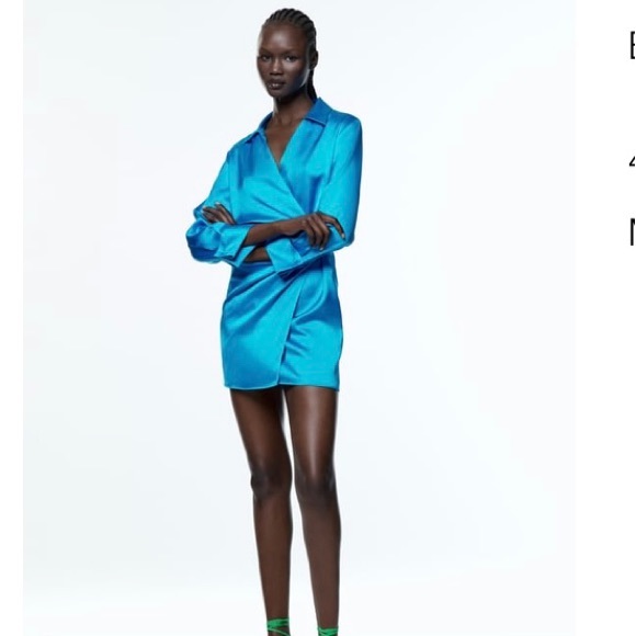 Zara | Dresses | Zara Blue Satin Effect Wrap Dress | Poshmark